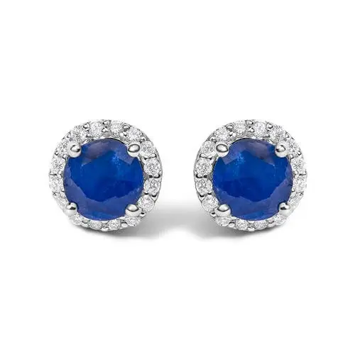 HAUS OF BRILLIANCE 10k Gold Gemstone And Diamond Halo Stud Earrings - White | Blue Sapphire